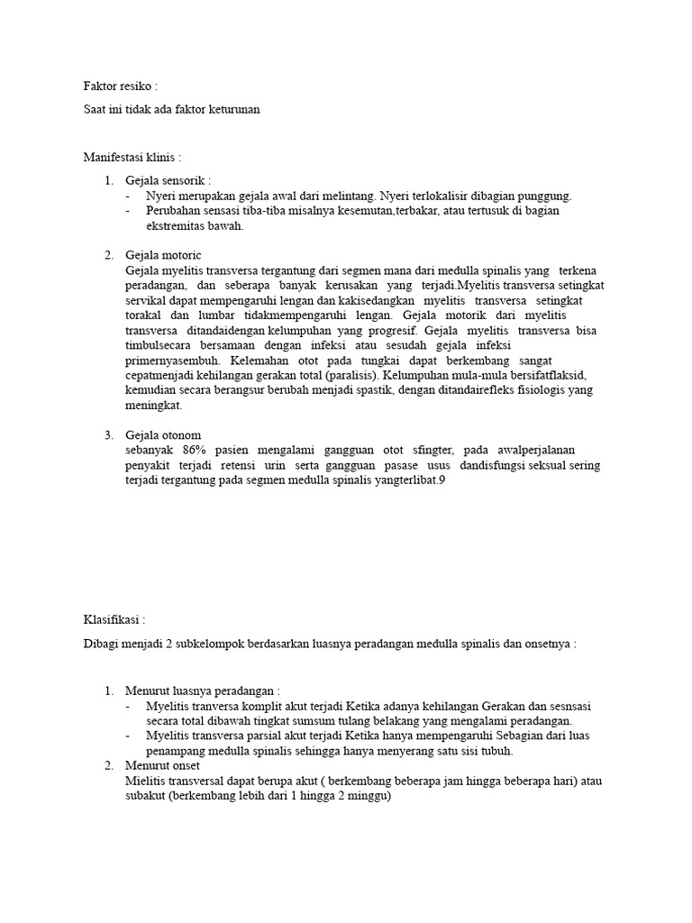 Faktor Resiko Myelitis Tranversa | PDF