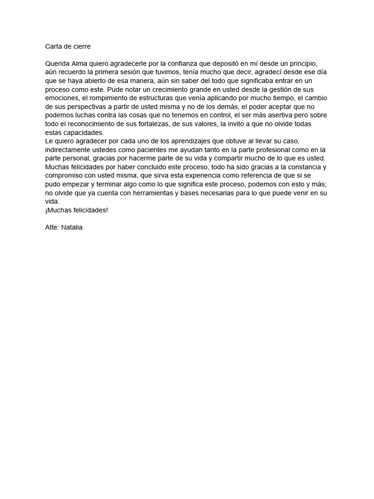 Carta de cierre | PDF