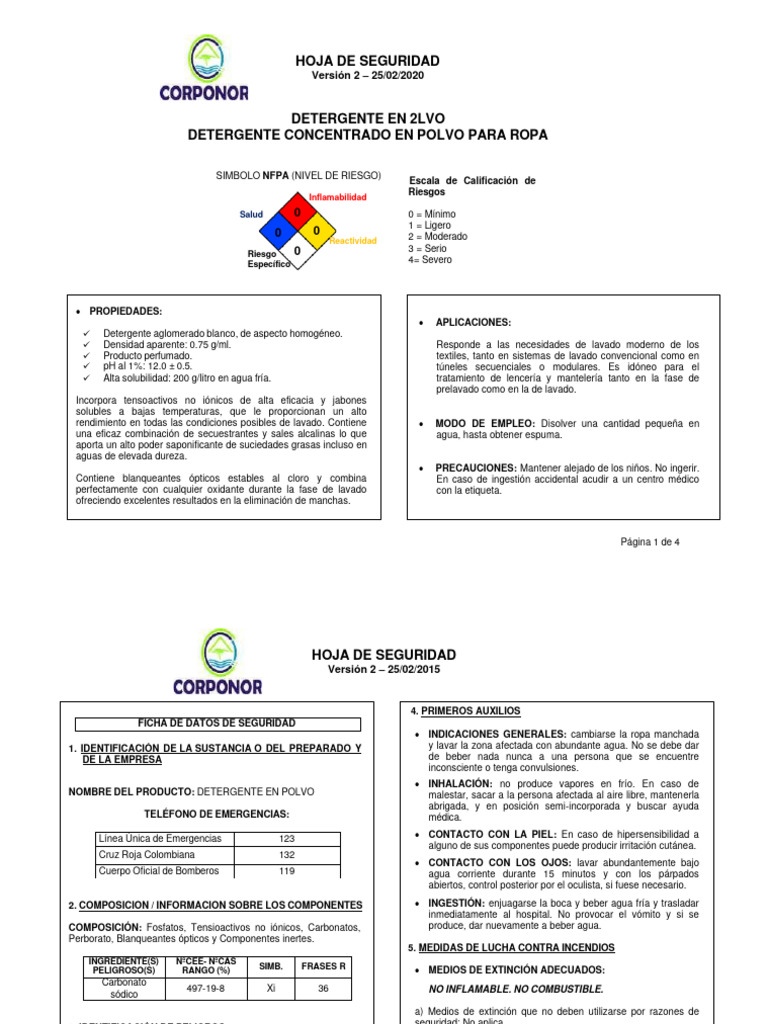 HS Detergente Polvo 2020 | PDF | Detergente | Agua