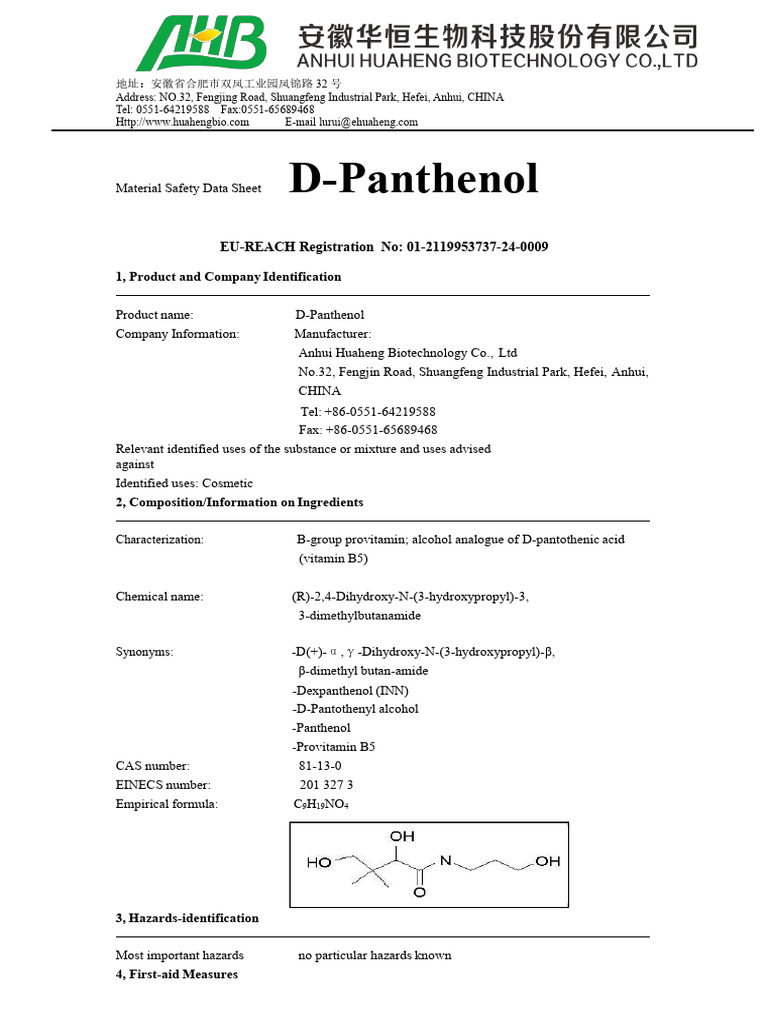 D-Panthenol Msds | PDF