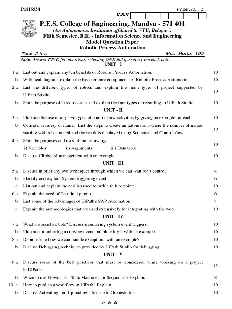 P.E.S. College of Engineering, Mandya - 571 401 | PDF | Automation ...