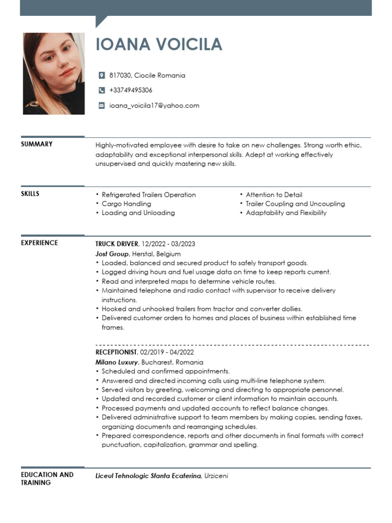 Ioana Voicila: Truck Driver Profile | PDF