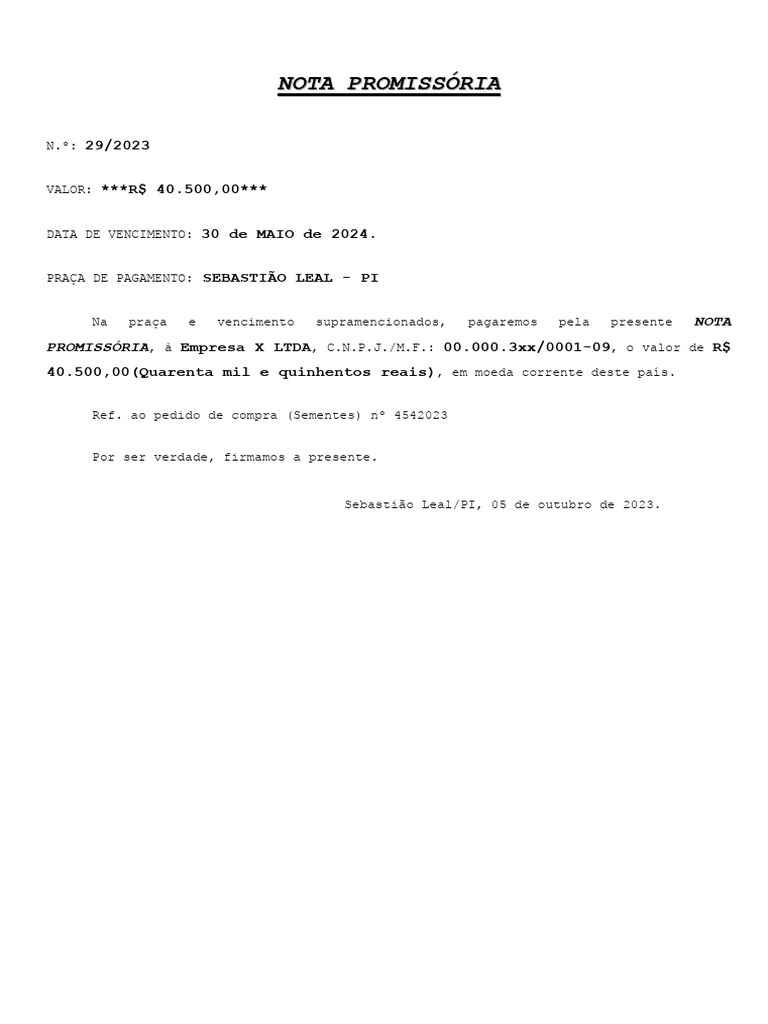 Modelo Nota Promissória X | PDF