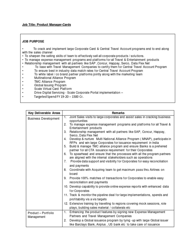 Product Manager - Cards | PDF | Sales | Marketing