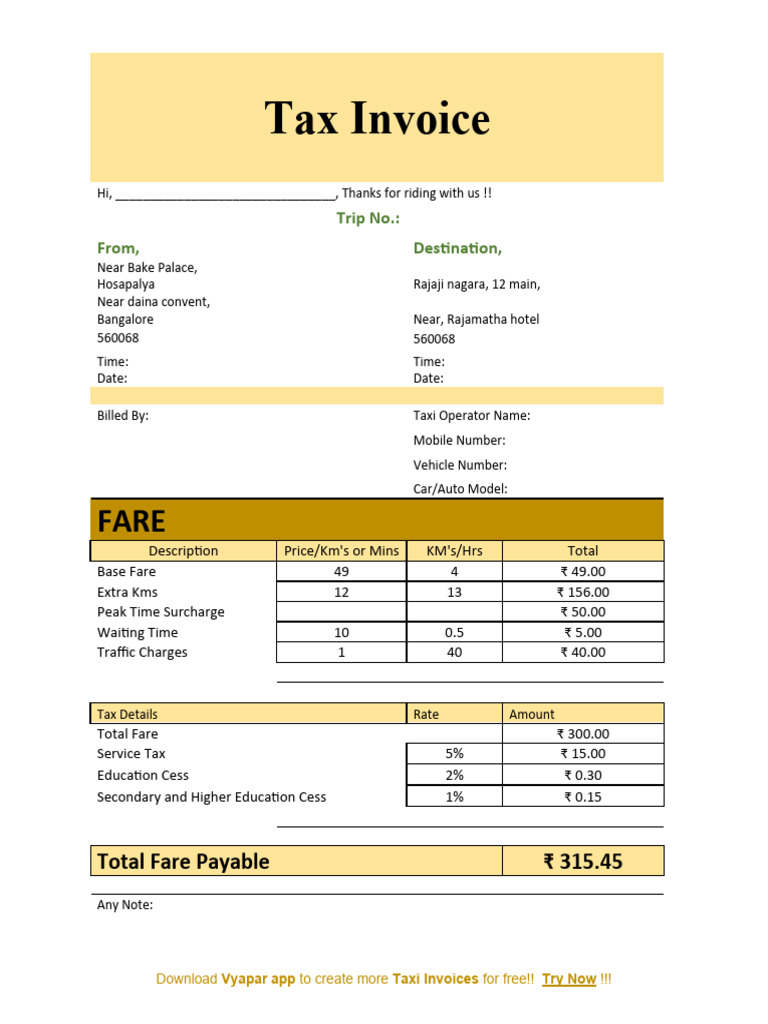 Ola Taxi Bill Format 02 | PDF