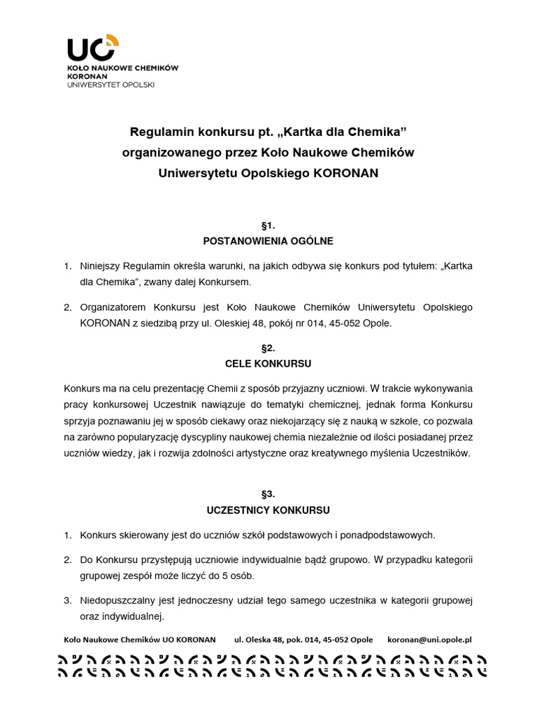 Regulamin Kartka Dla Chemika | PDF