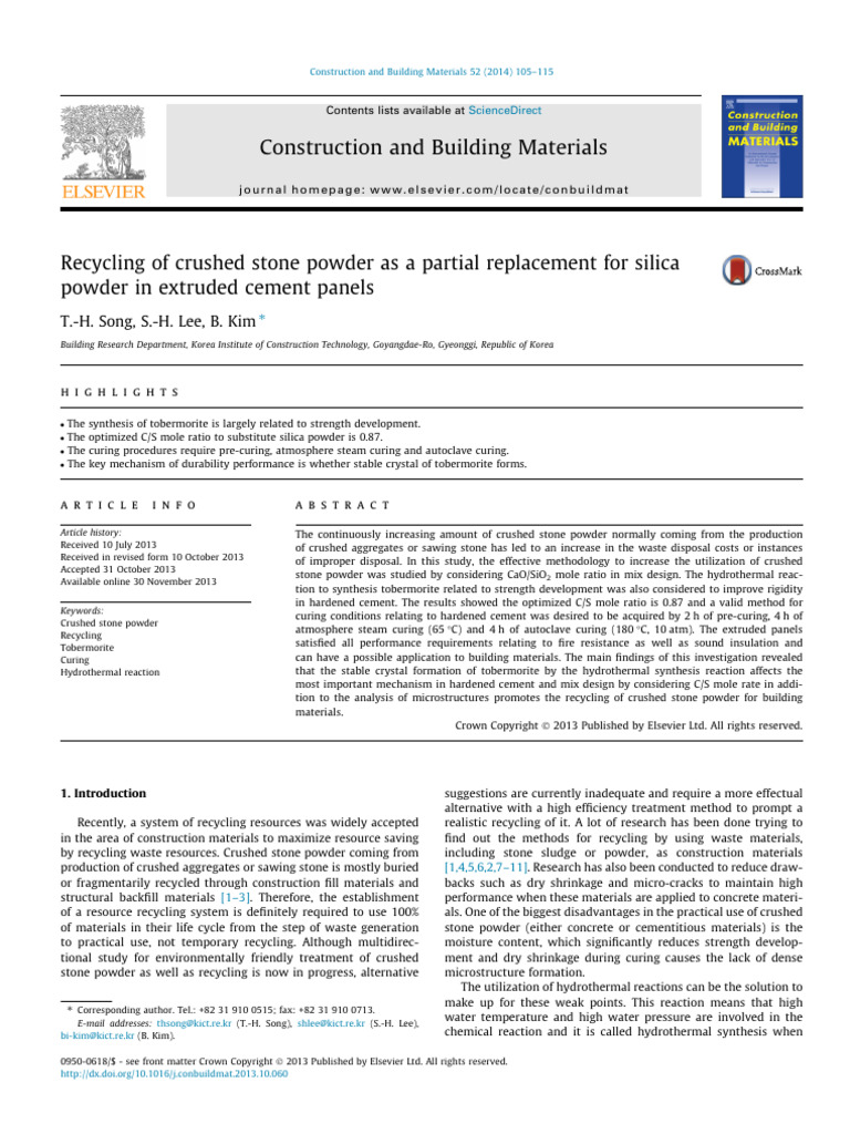 Recycling of Crushed Stone Powder As A Partial Replacement For Silica ...