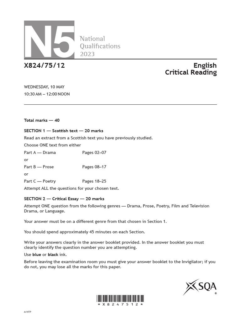2023 N5 English Critical Reading Exam | PDF