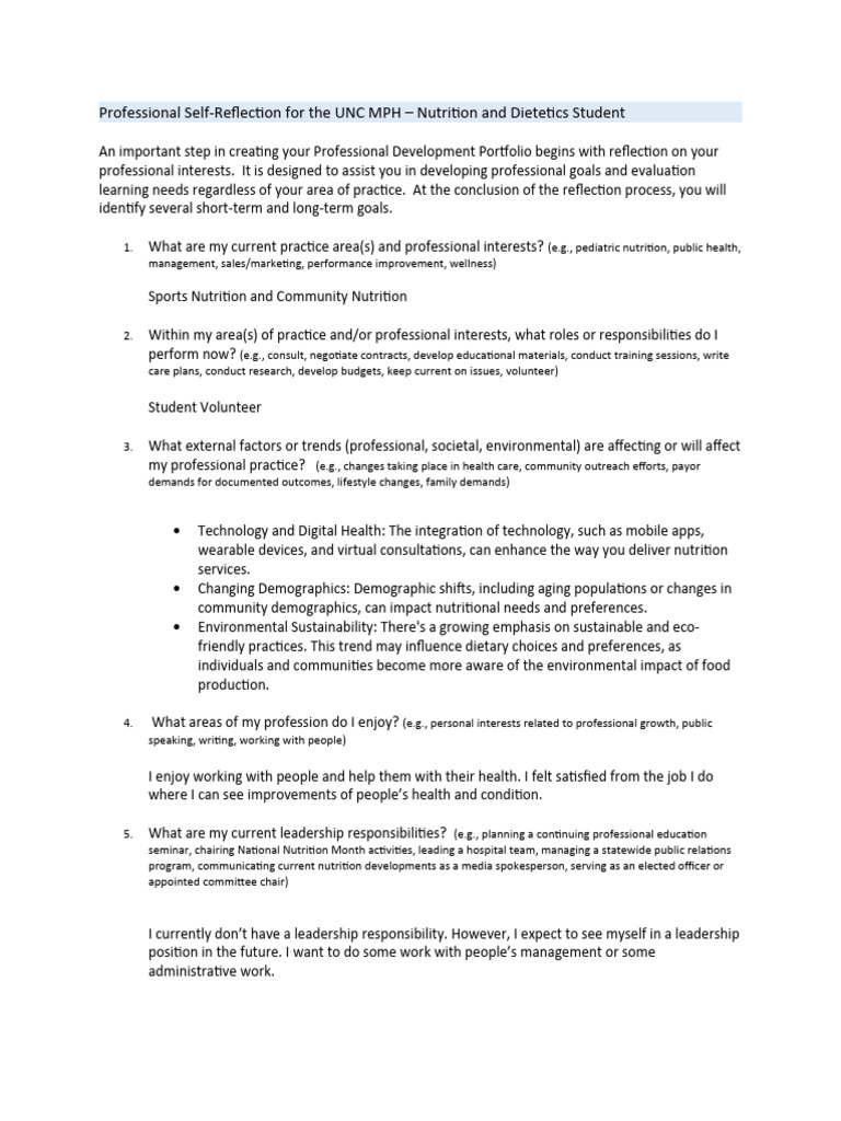 Nutrition Student Self-Reflection | PDF | Career & Growth | Self ...