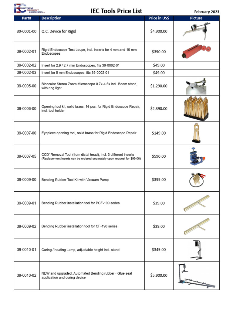 IEC Tools Pricing for Endoscope Repair | PDF | Technology & Engineering