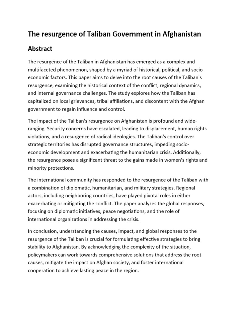 The Resurgence of Taliban Government in Afghanistan | PDF