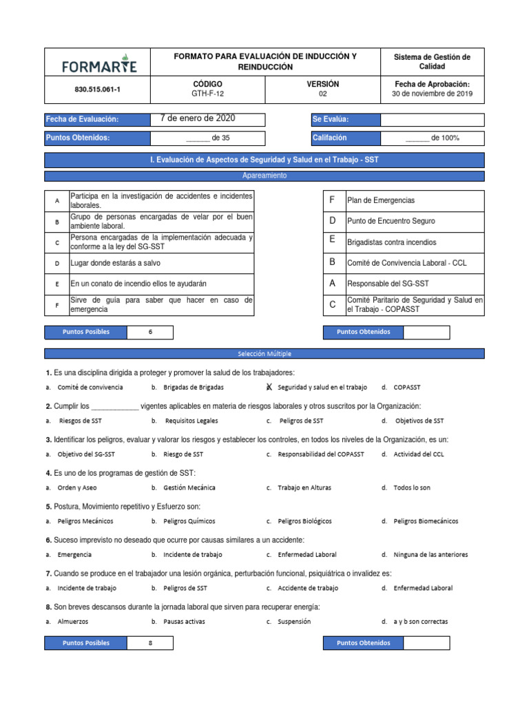 GTH-F-12 Formato para Evaluación de Inducción y Reinducción V02 | PDF