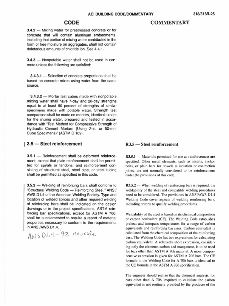 ACI 318 R3.5.2 Welding of Reinforcement | PDF
