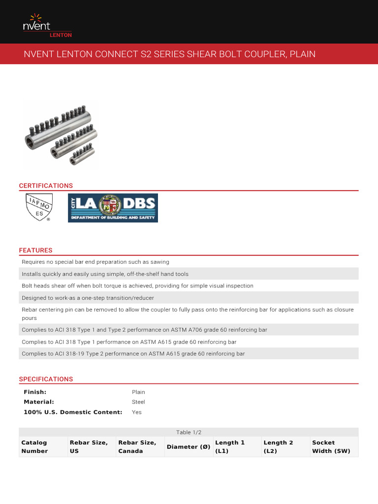 Lenton Connect S2 Series Shear Bolt Coupler | PDF | Screw | Building ...