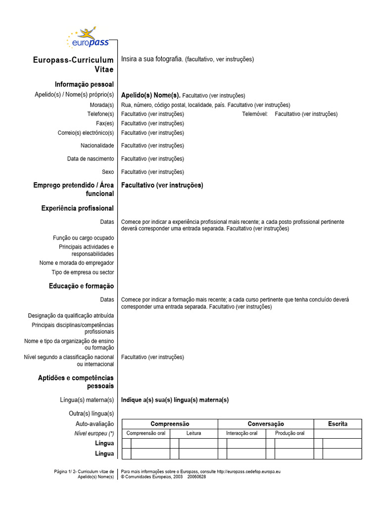 Modelo-CV-Europass-Português | PDF