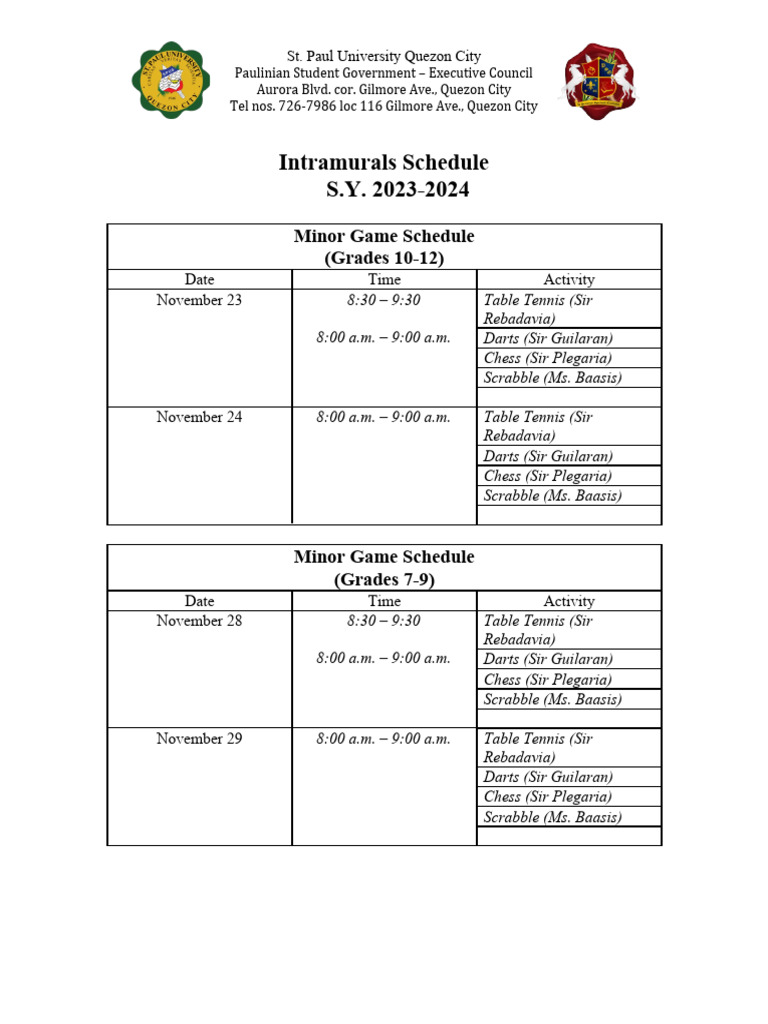 Intramurals Schedule 2023 2024 (1) | PDF