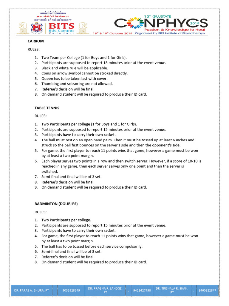 Rules and Regulations of Sports Event Indoor Outdoor v.2 | PDF ...