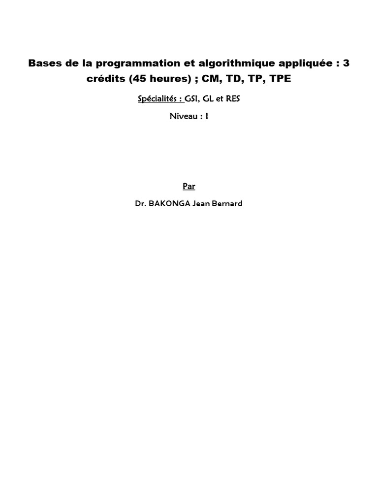 Cours - Algorithme de Base | PDF | Programmation informatique | Langage de programmation
