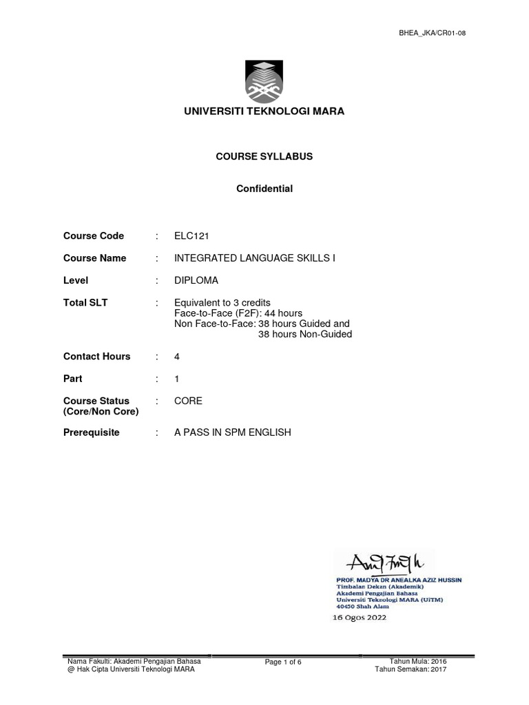 Elc121 Course Syllabus - 20224 | PDF