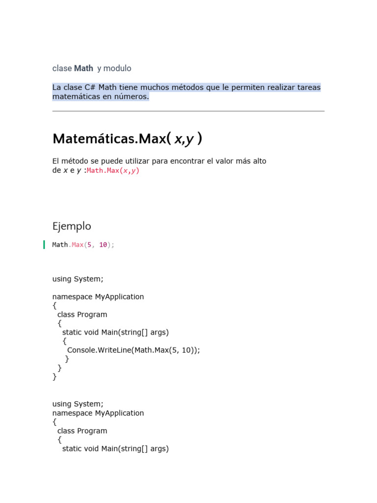 Métodos Matemáticos en C# y Módulo | PDF | C Sharp (lenguaje de ...
