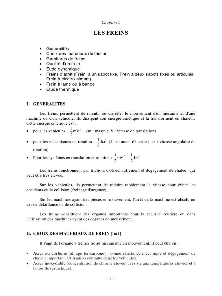 Chapitre 5 - Les Freins | PDF