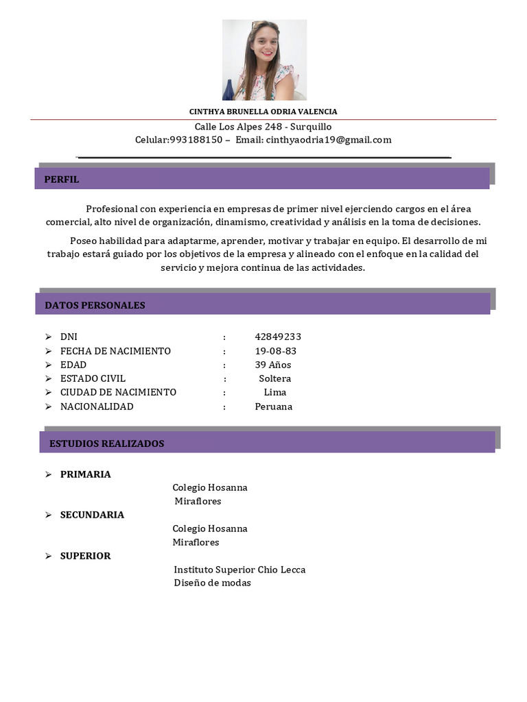 Currículum de Cinthya | PDF