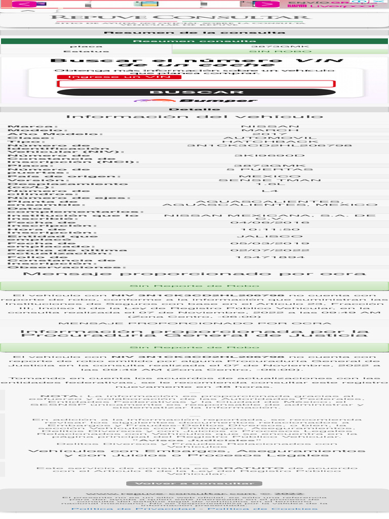 Repuve Consulta ¿Cómo Saber Si Un Auto o Moto Es Robada | PDF