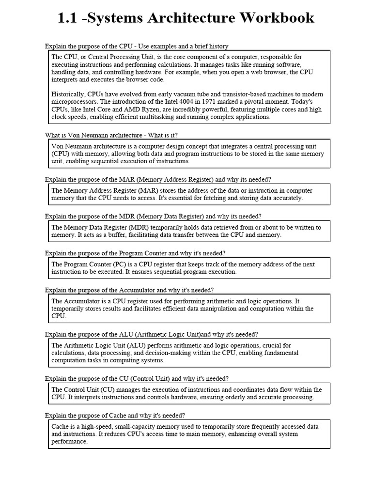 1.1 - Systems Architecture Revision Workbook | PDF