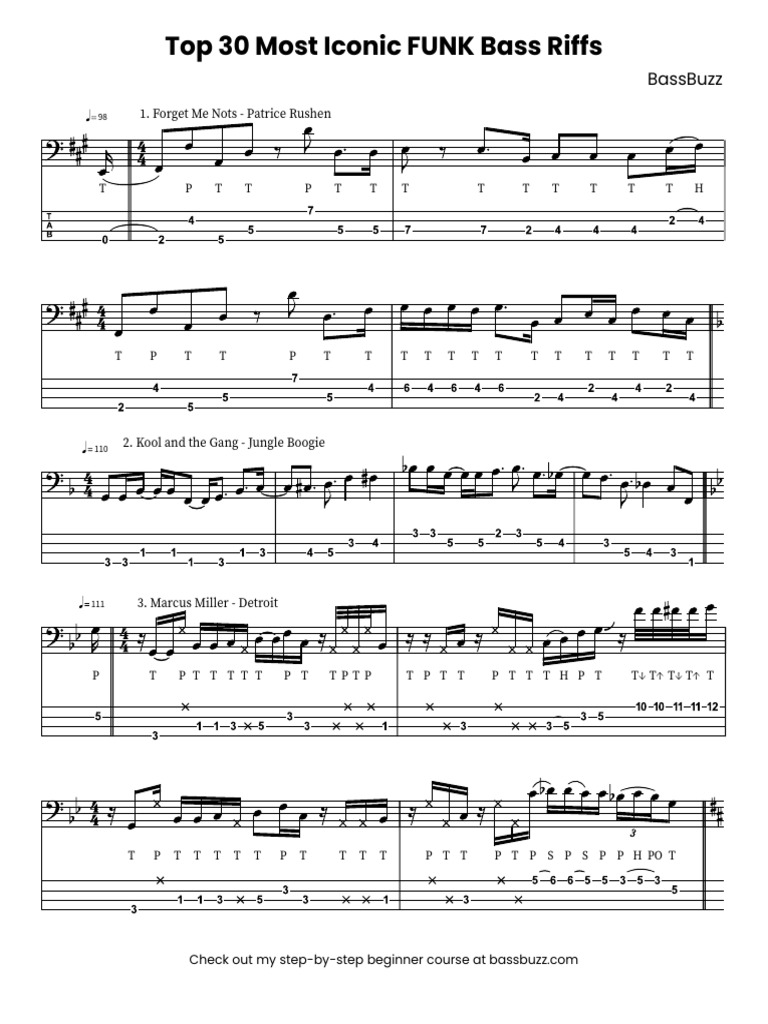 Top 30 Most Iconic FUNK Bass Riffs | PDF