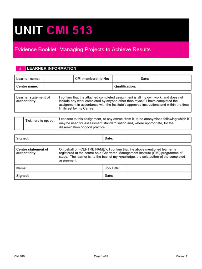 Unit 513 Evidence Booklet | PDF