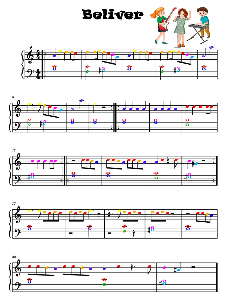 Partitura Beliver Colorida Piano | PDF