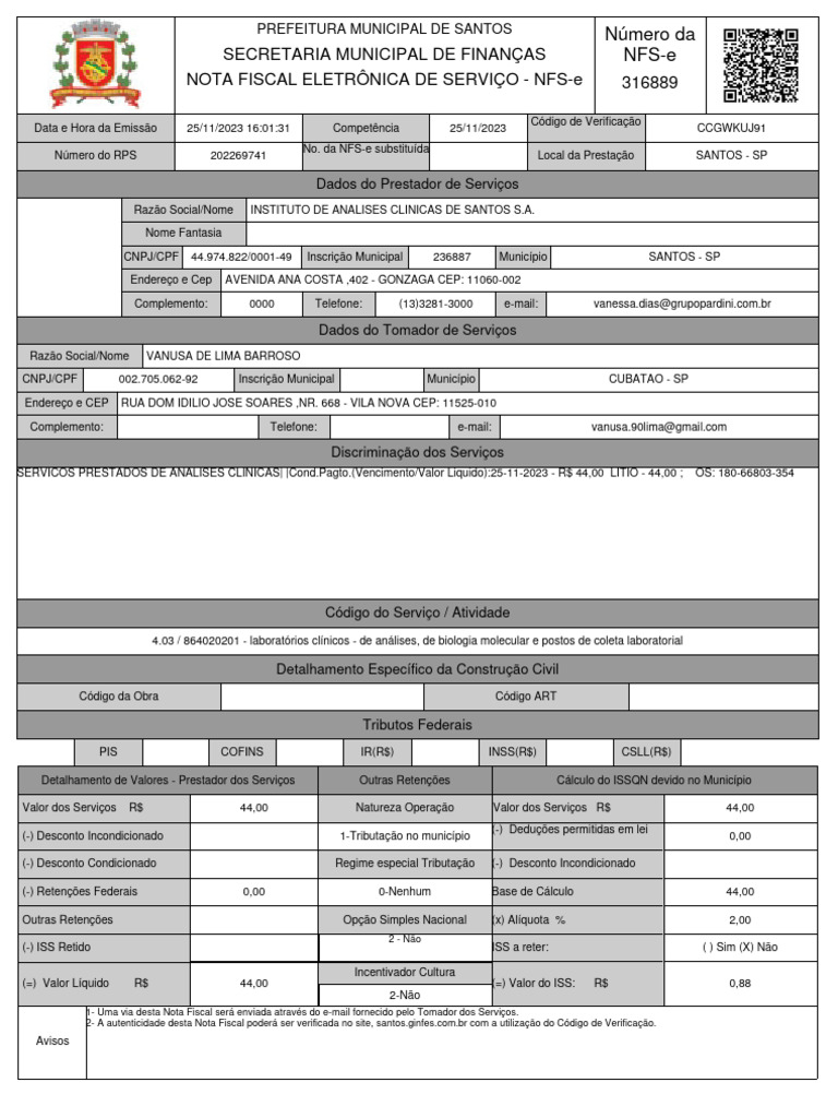 Nota Fiscal Eletrônica de Serviço - Nfs-E Secretaria Municipal de ...