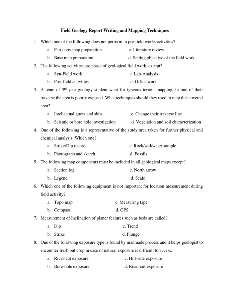 Exit Exam - Field Geology and Report Writing | PDF | Geology | Compass