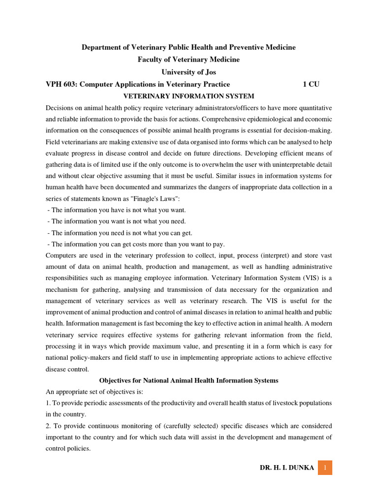 VPH 603 Application of Computer in Veterinary | PDF