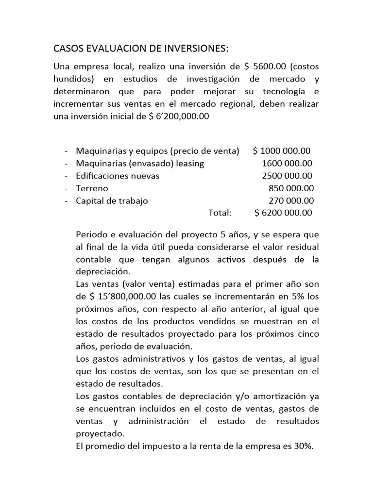 Casos Evaluacion de Inversiones | PDF