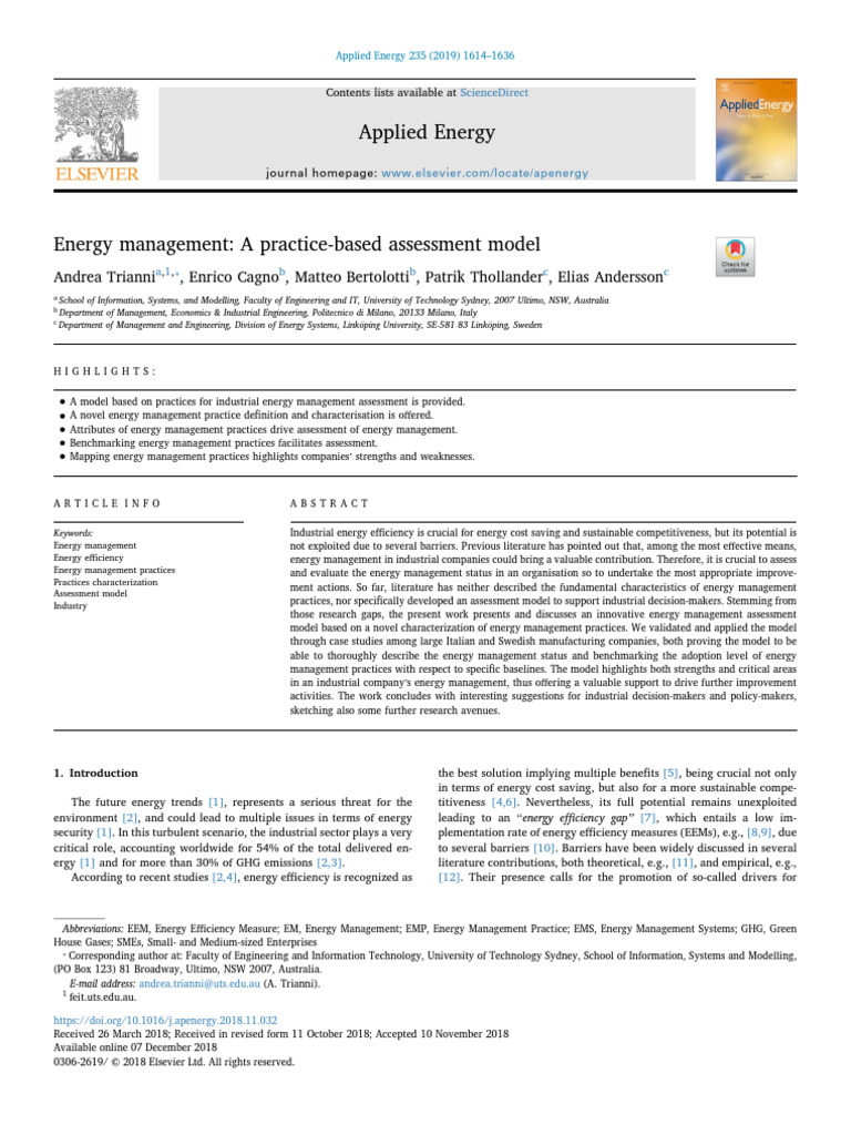 Energy Management A Practice Based Assessment Model | PDF