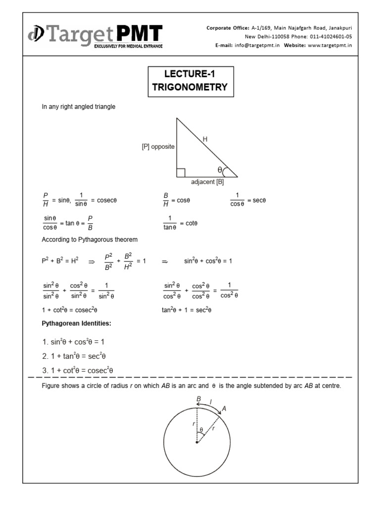 L01 Notes Trignometry Pdf