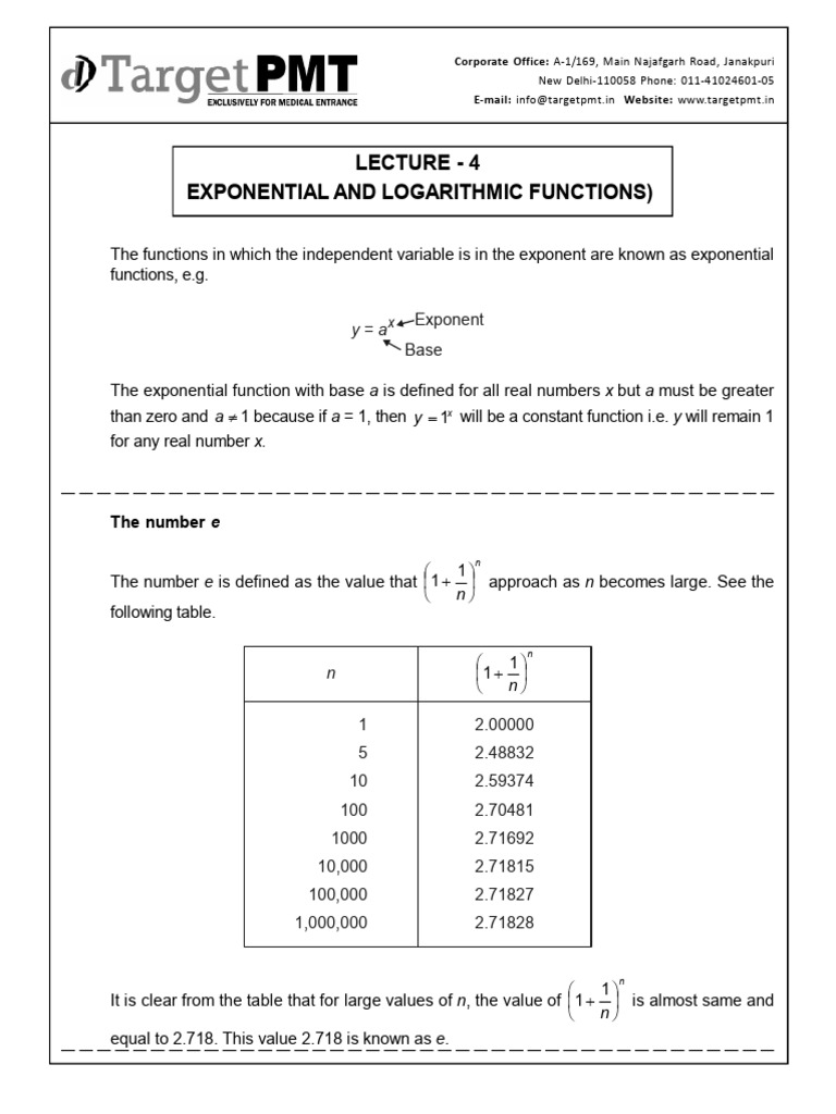 L04 Notes PA03 Exponential and Logarithmic Functions | PDF