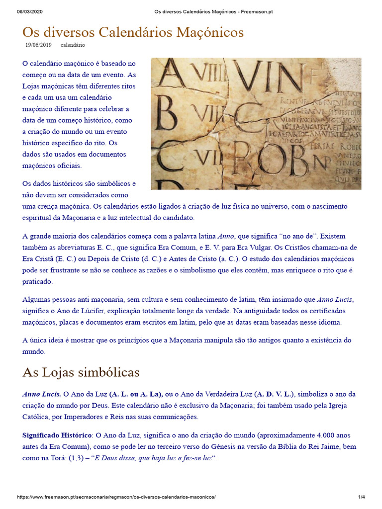 Calendários Maçónicos e Seus Significados | PDF | Maçonaria ...