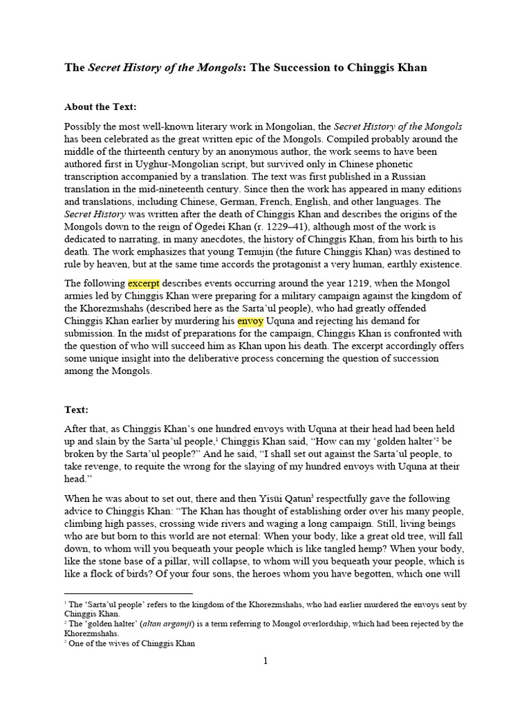 Mongol Succession: Chinggis Khan's Heir | PDF | History