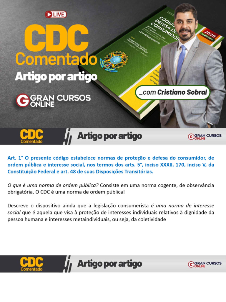 CDC Comentado 1a4 Prof Cristiano Sobral | PDF