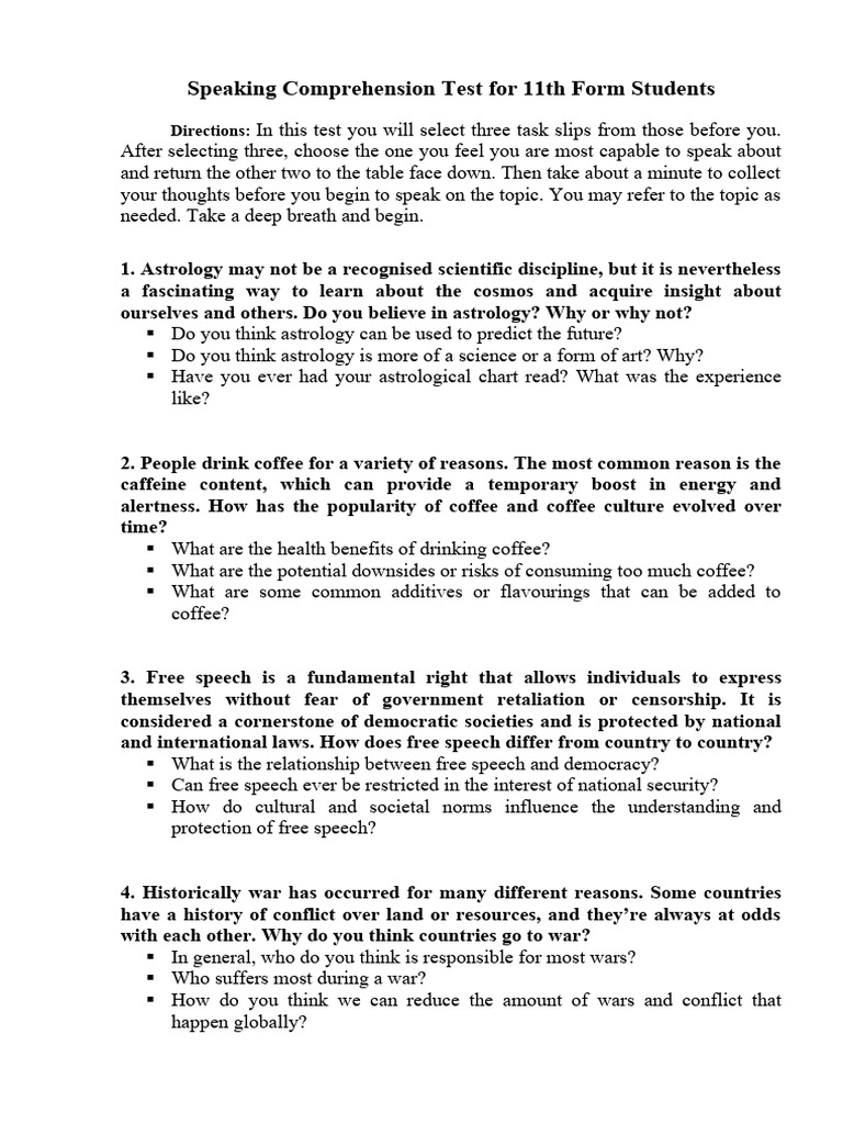 Speaking 11th Form 2022 | PDF
