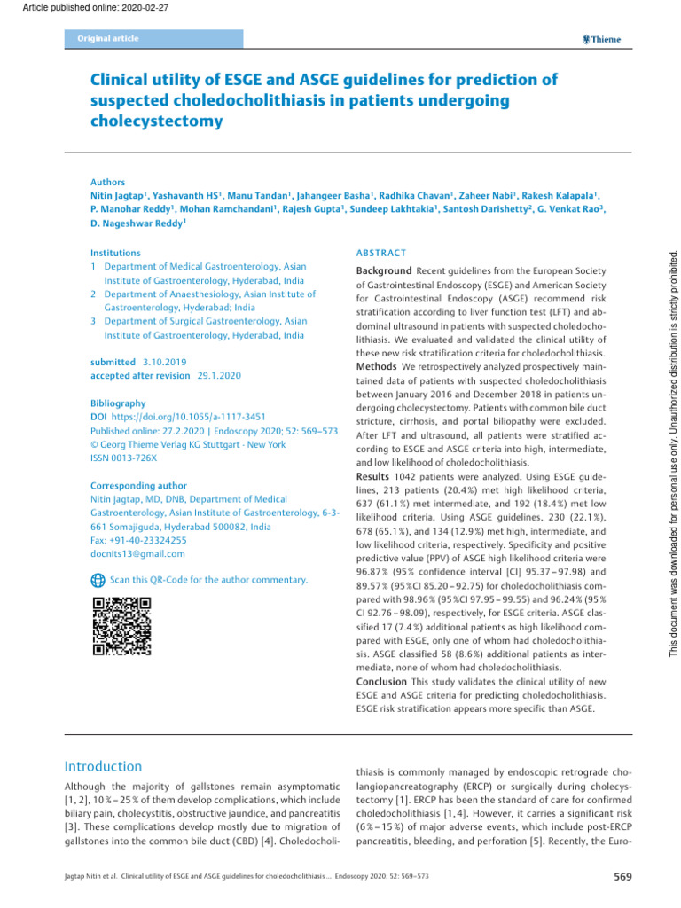 Clinical Utility of ESGE and ASGE Guidelines For Prediction of ...