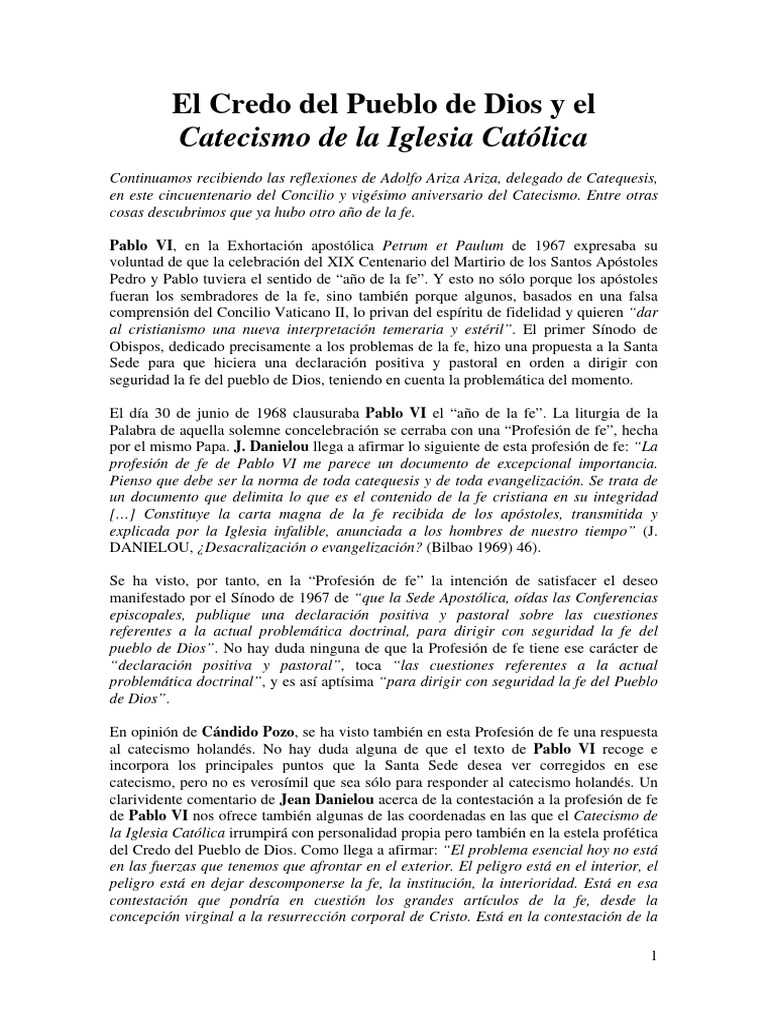El Credo Del Pueblo de Dios y El Catecismo de La Iglesia Católica | PDF ...