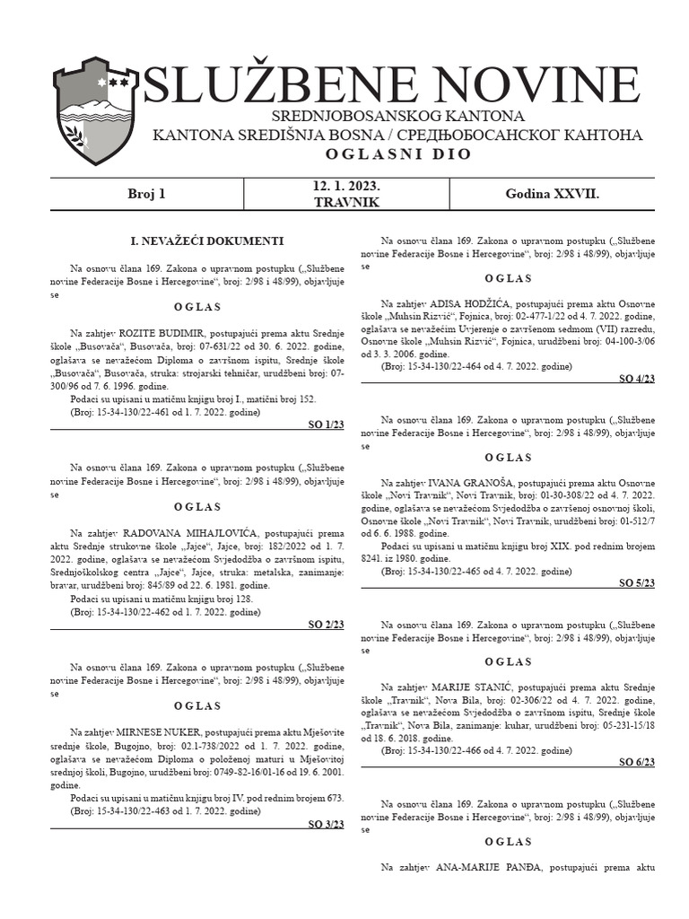 Slubene Novine SBK Br. 01-2023 - OGLASI | PDF
