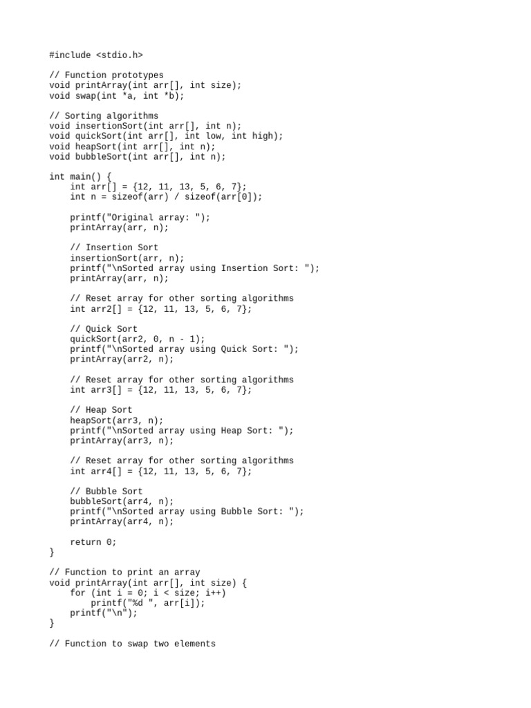 Implementation of Different Sorting Algorithm Like Insertion, Quick ... Implementation of Different Sorting Algorithm Like Insertion, Quick ...