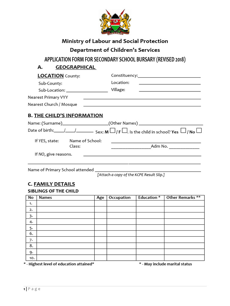 Secondary School Bursary Application Form | PDF | Language Arts ...