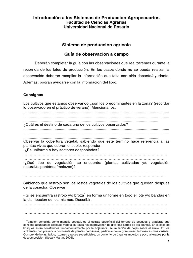 Guia de Observacion Sistemas de Produccion Agricola 2022 | PDF | Salud y bienestar | Ciencia y ...