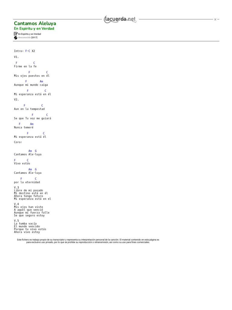 CANTAMOS ALELUYA, en Espiritu y en Verdad - Acordes | PDF