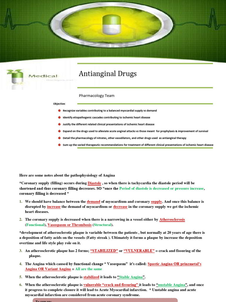 Antianginal Drugs | PDF | Coronary Artery Disease | Myocardial Infarction